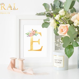 Floral Gold Alphabet Watercolor Clipart, Romantic Wedding, Watercolor ...