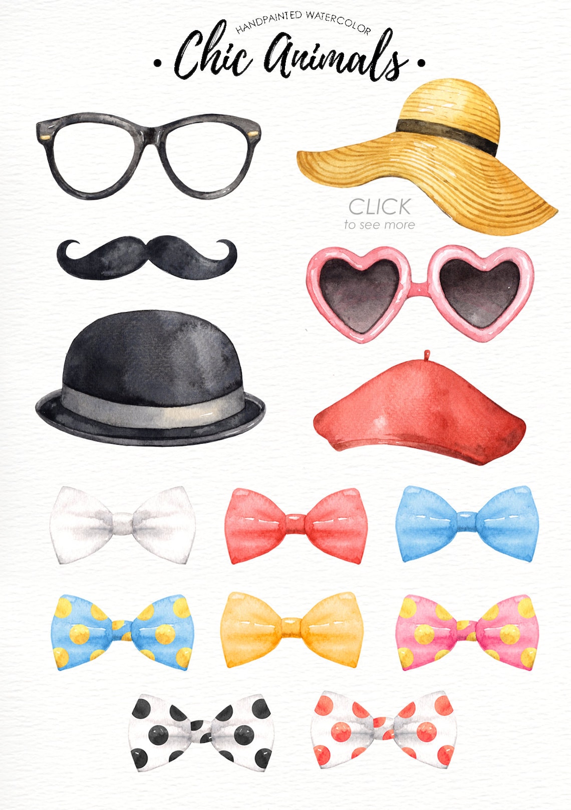 Chic Animals Watercolor Clip Art Woodland Animals Kids - Etsy