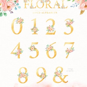 Floral Gold Alphabet Watercolor Clipart, Romantic Wedding, Watercolor ...