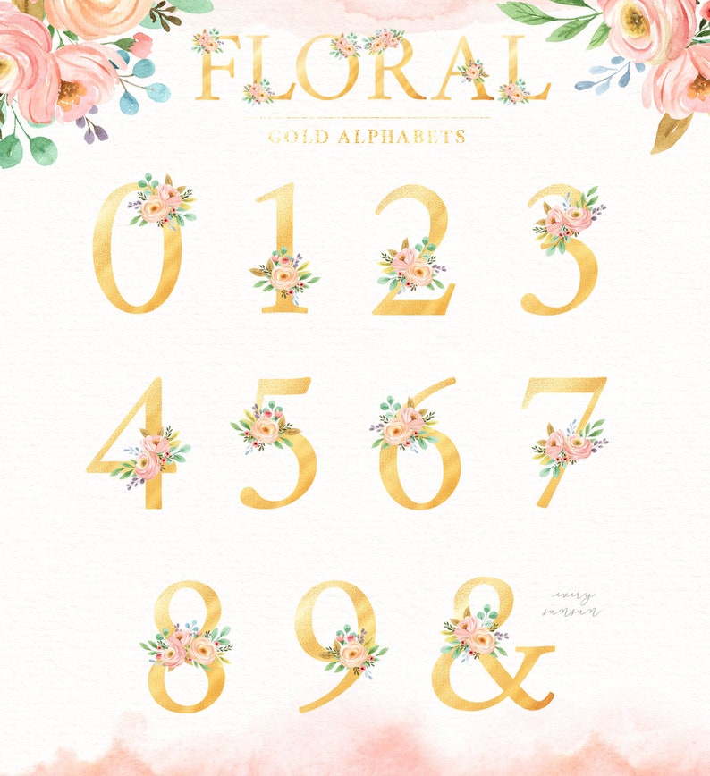 Floral Gold Alphabet Watercolor Clipart Romantic Wedding - Etsy UK
