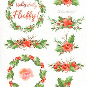 Holly Jolly Fluffy Watercolor Christmas Clipart, Holiday Winter Set ...
