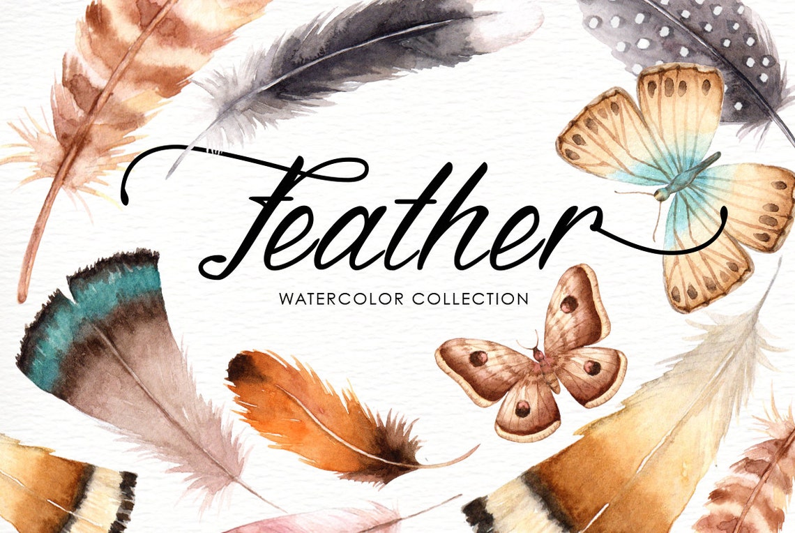 Feather Watercolor Collection Tribal Clipart American - Etsy