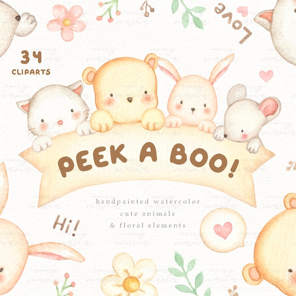 Peek a Boo Bear Clipart - Etsy