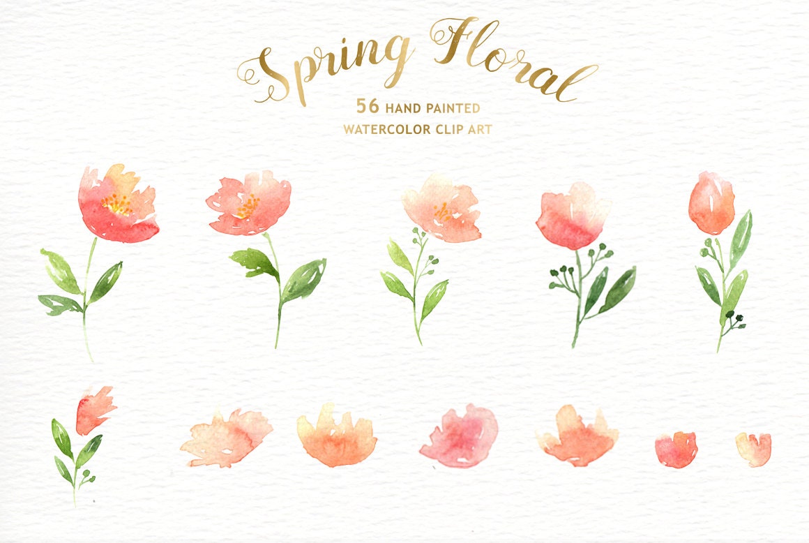 Spring Floral Watercolor Clipart Wreath Watercolor Flowers | Etsy
