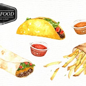 Fastfood Watercolor Clipart, Watercolor Menu, Junk Food, Burger, Cafe ...