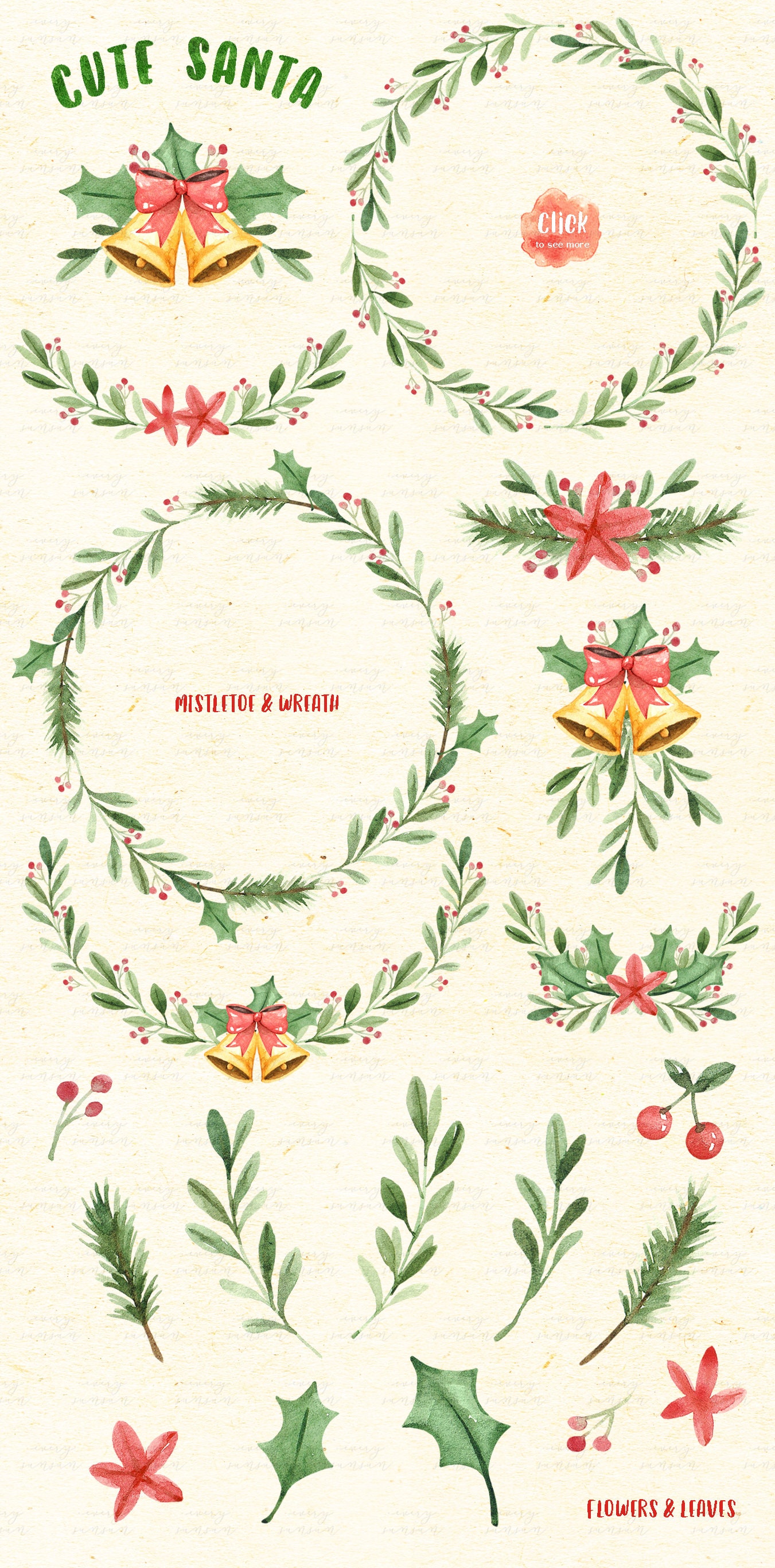 Cute Santa Christmas Watercolor Set Holiday Reindeer - Etsy