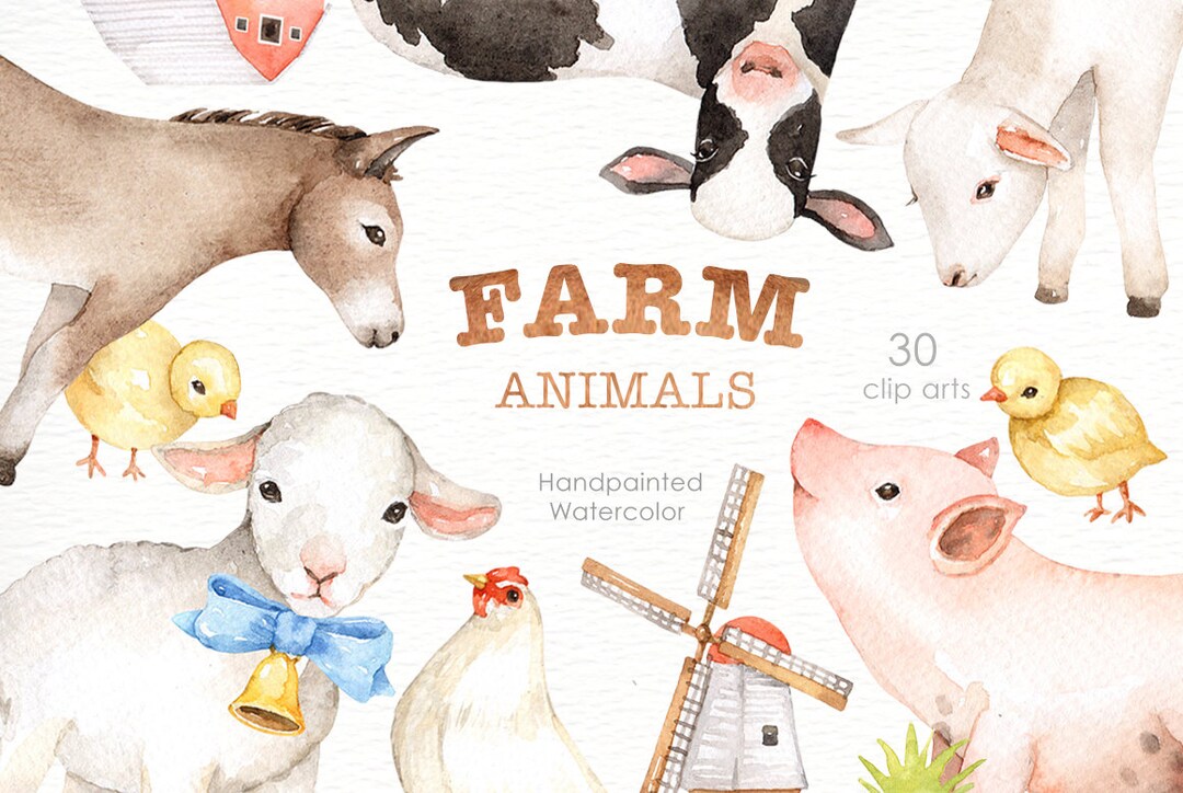 Farm Animals Watercolor Clipart, Nursery Prints, Farm Animals Nursery ...