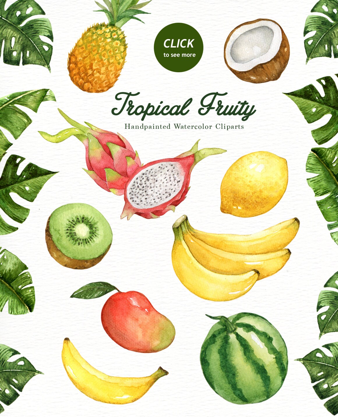 Tropical Fruity Watercolor Clipart Watercolor Fruit | Etsy