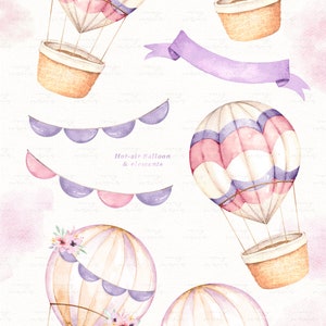 Sweet Balloon Watercolor Clip Arts, Hot-air Balloon, Girl Clipart, Kids ...