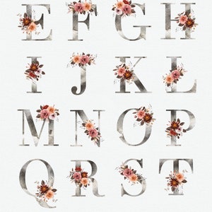 Burgundy Floral Alphabet Watercolor Clipart, Romantic Wedding, Rustic ...