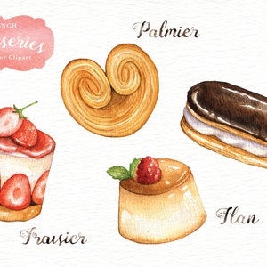 French Patisseries Watercolor Clipart, Watercolor Menu, Sweet, Macaroon ...