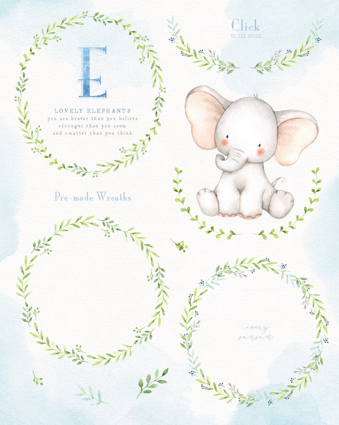 Lovely Blue Elephants Watercolor Clip Art Elephant Clipart - Etsy