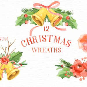 Christmas Wreaths Watercolor Clipart, Holiday Winter Set, Christmas ...