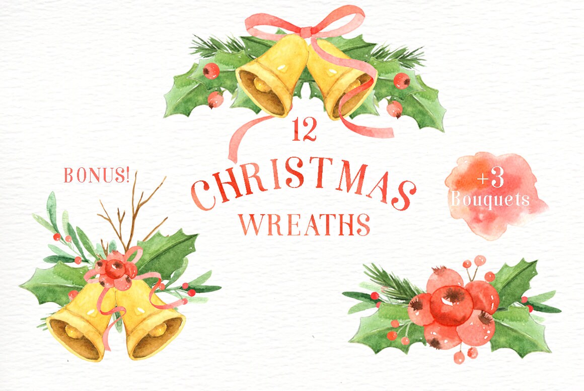 Christmas Wreaths Watercolor Clipart Holiday Winter Set - Etsy
