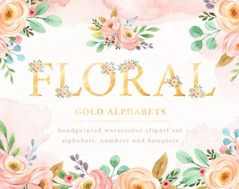 Burgundy Floral Alphabet Watercolor Clipart, Romantic Wedding, Rustic ...