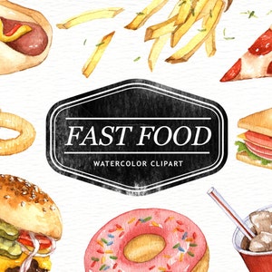 Fastfood Watercolor Clipart, Watercolor Menu, Junk Food, Burger, Cafe ...