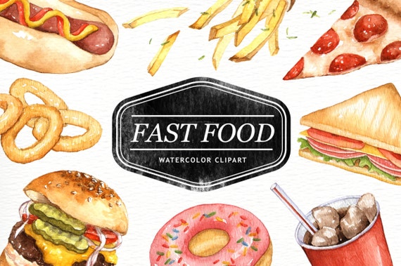 Fastfood Watercolor Clipart Watercolor Menu Junk Food - Etsy