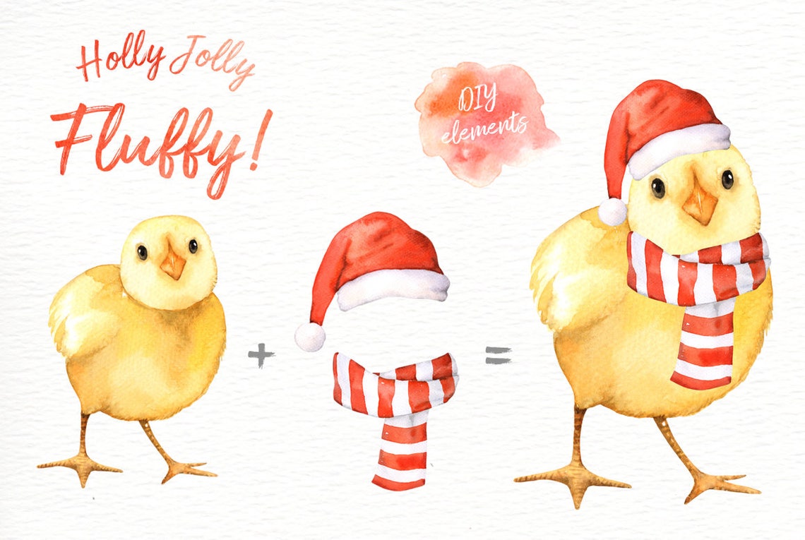 Holly Jolly Fluffy Watercolor Christmas Clipart, Holiday Winter Set ...