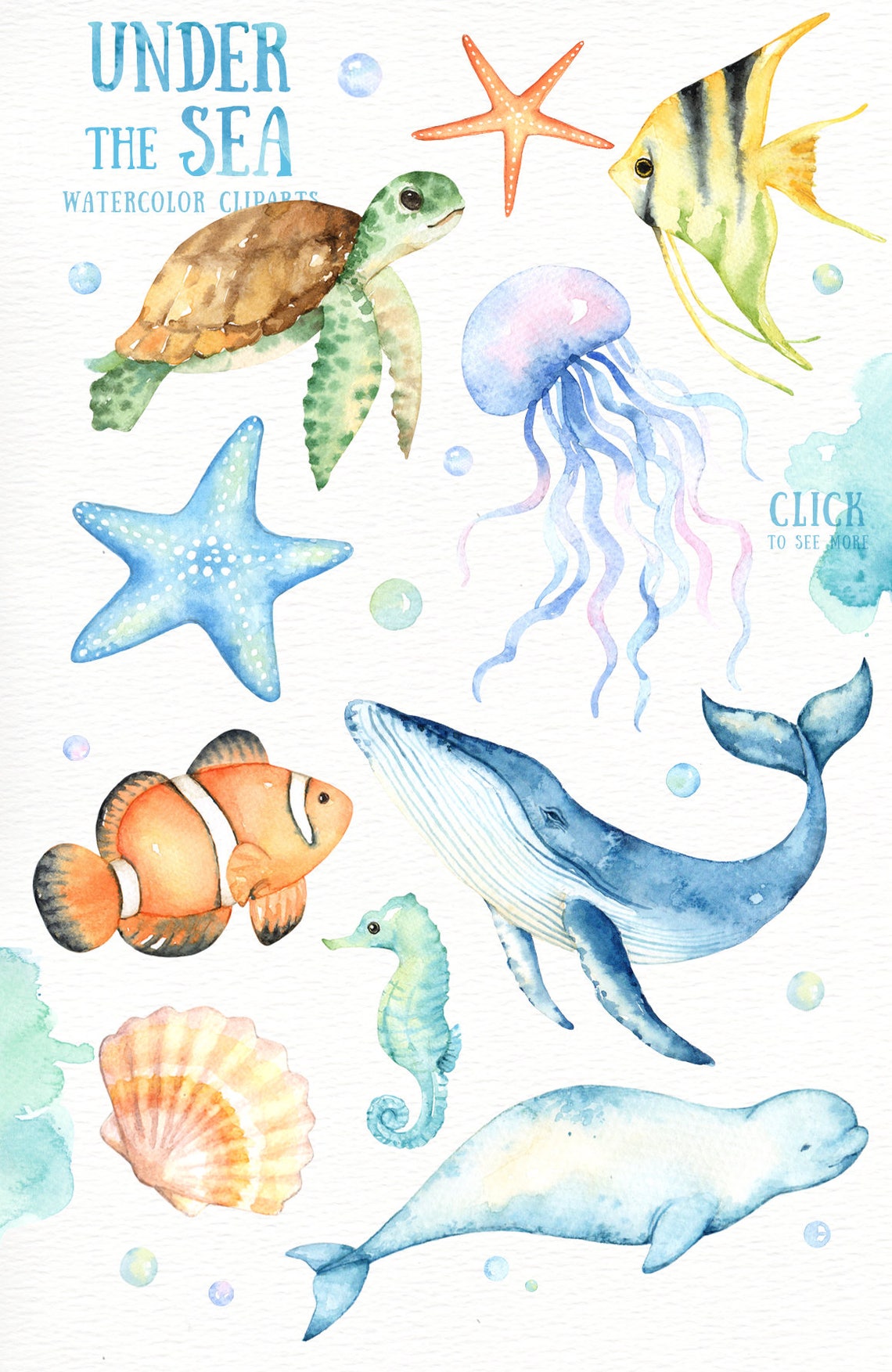 Under the Sea Watercolor Clipart Nursery Prints Nautical - Etsy