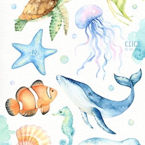 Under the Sea Watercolor Clipart, Nursery Prints, Nautical Clipart ...