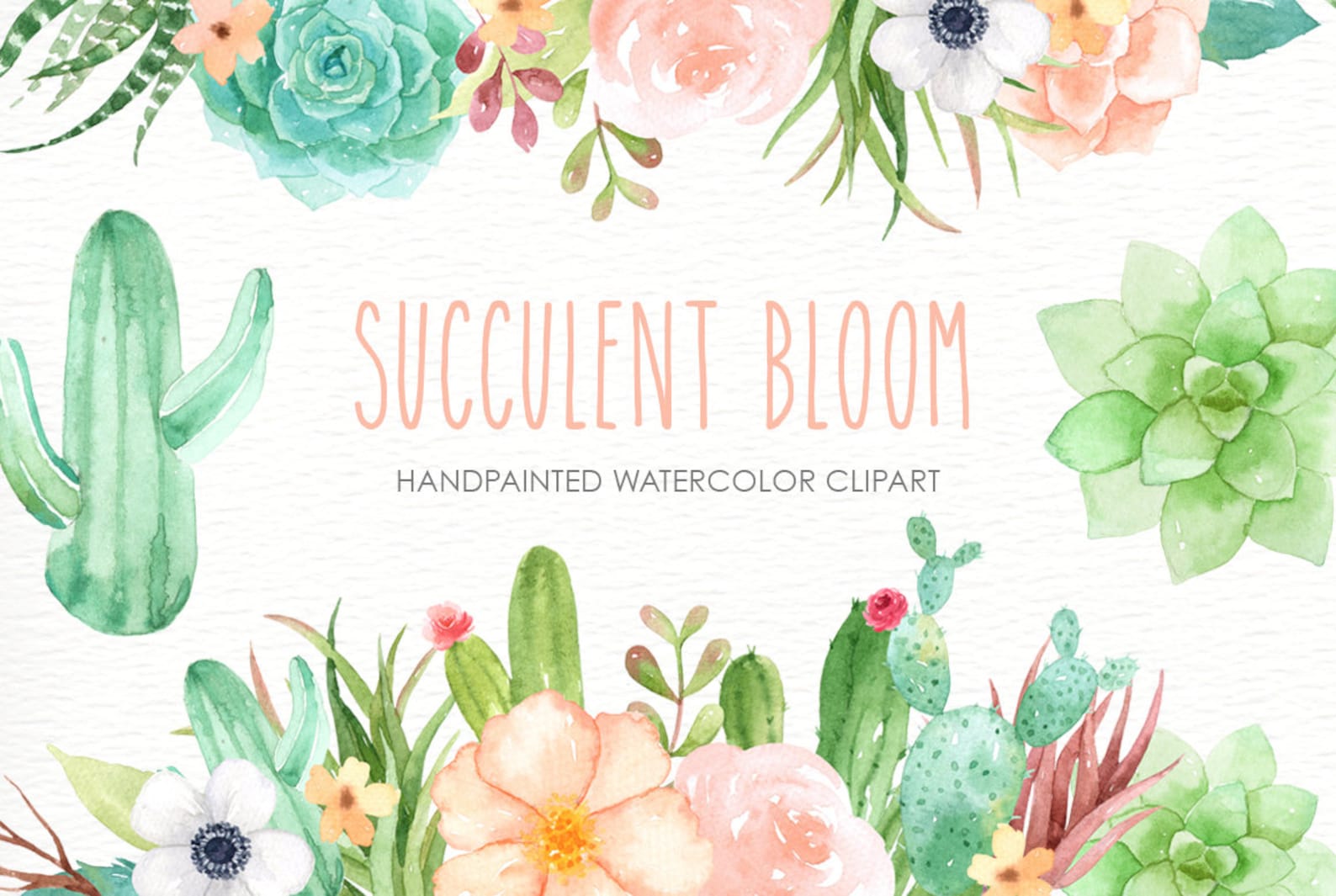 Succulent Bloom Watercolor Cliparts Cactus Flower Clipart - Etsy