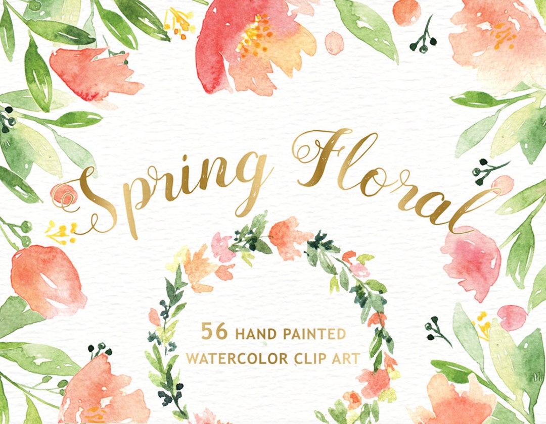 Spring Floral Watercolor Clipart, Wreath, Watercolor Flowers, Bouquets ...