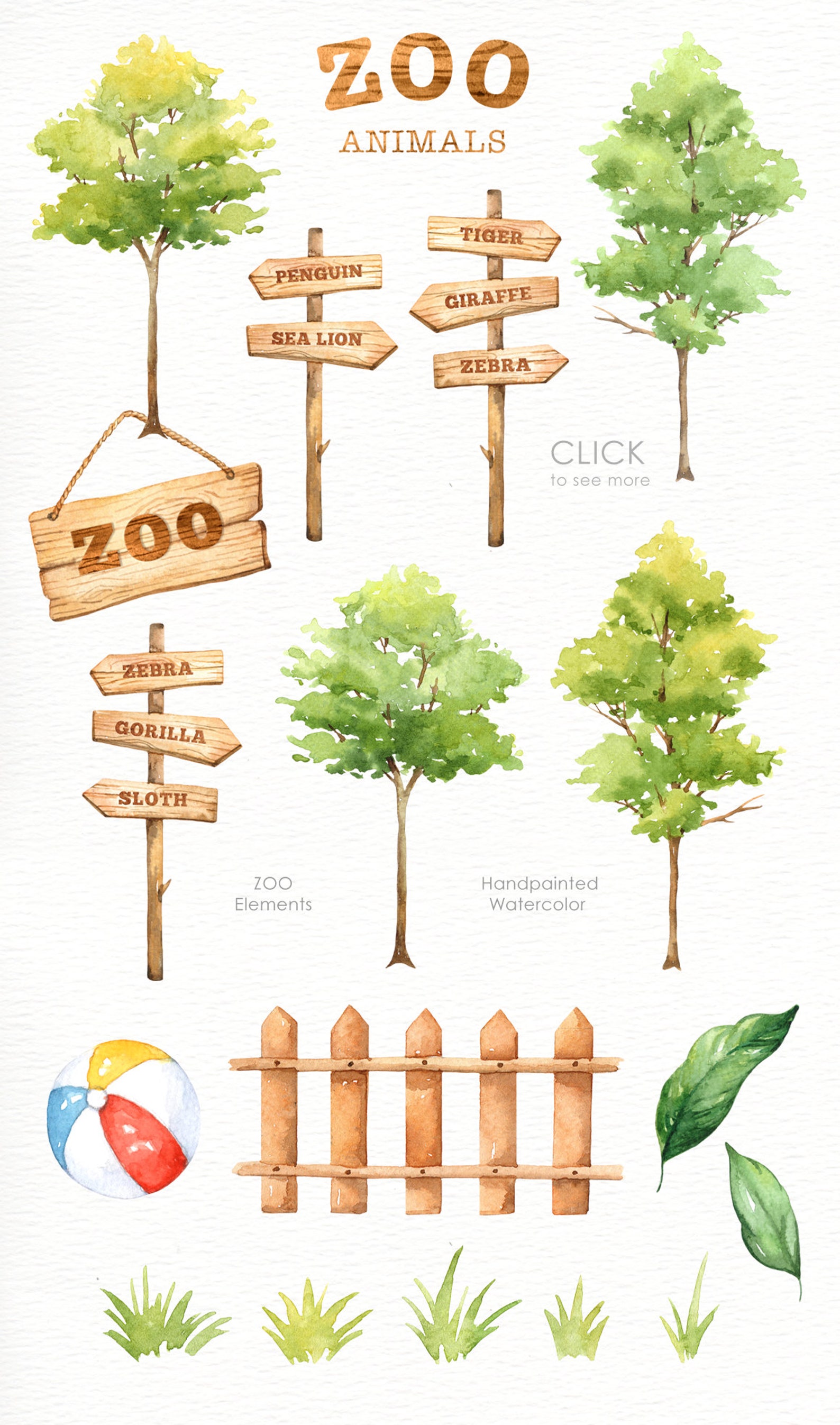 Zoo Animals Watercolor Clipart Nursery Prints Zoo Animals | Etsy