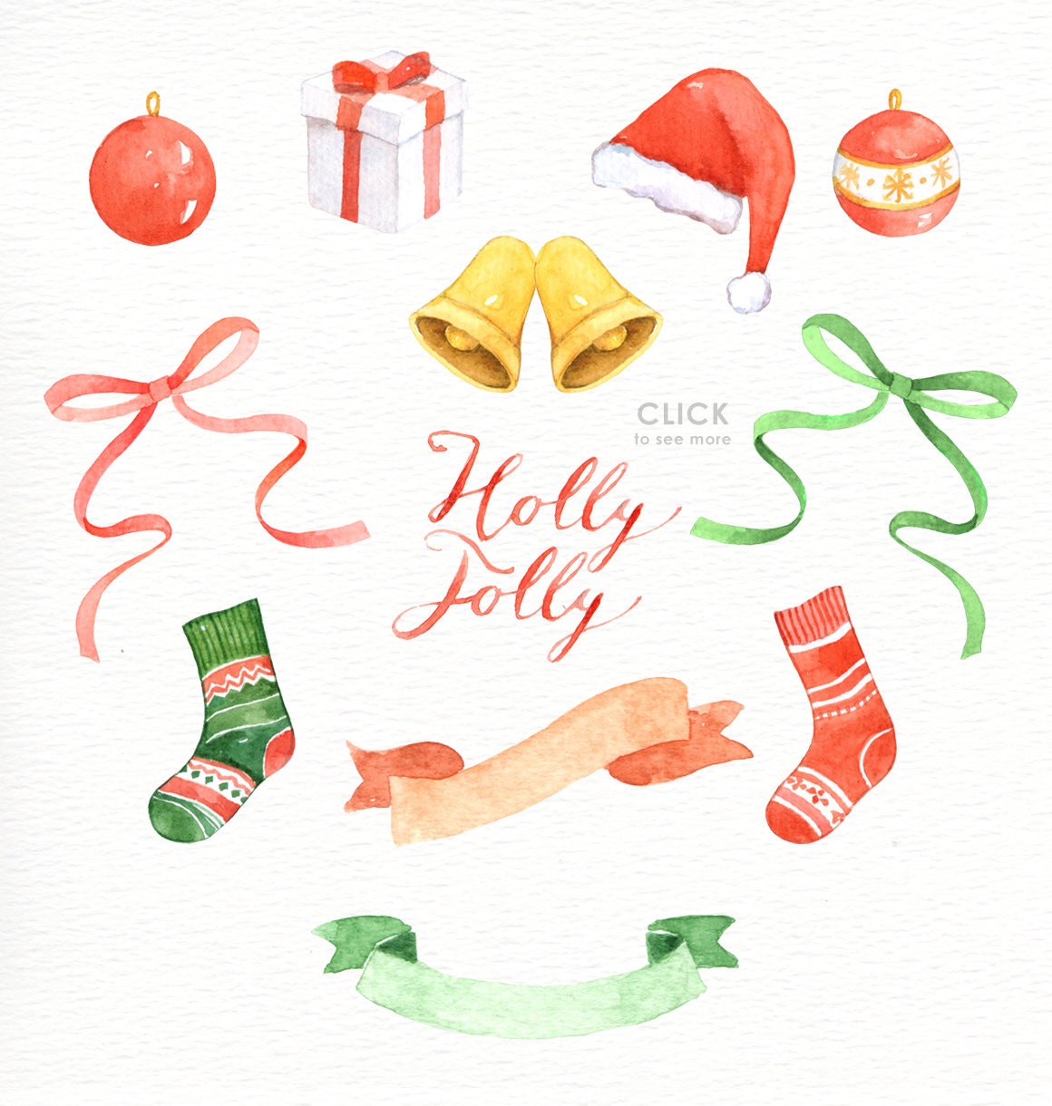 Holly Jolly Watercolor Christmas Clipart Holiday Winter Set - Etsy