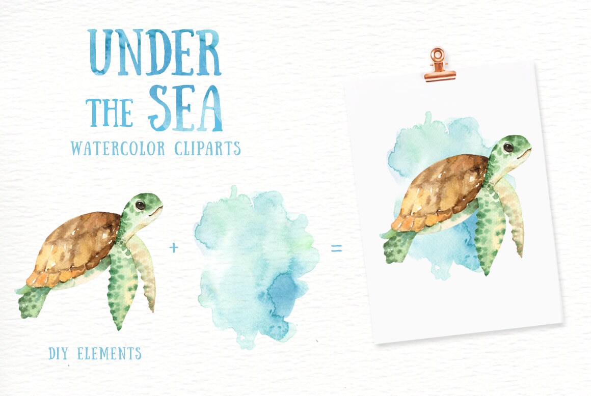 Under the Sea Watercolor Clipart, Nursery Prints, Nautical Clipart ...