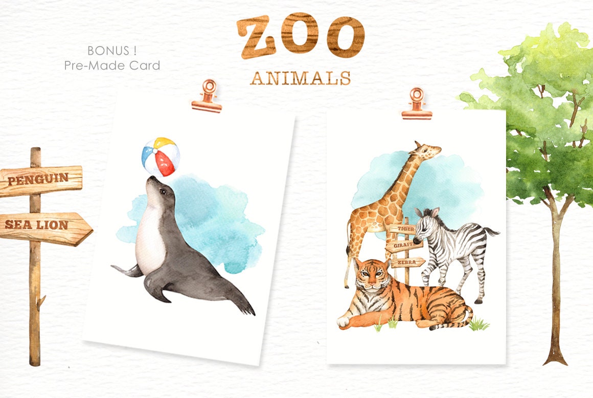 Zoo Animals Watercolor Clipart Nursery Prints Zoo Animals - Etsy