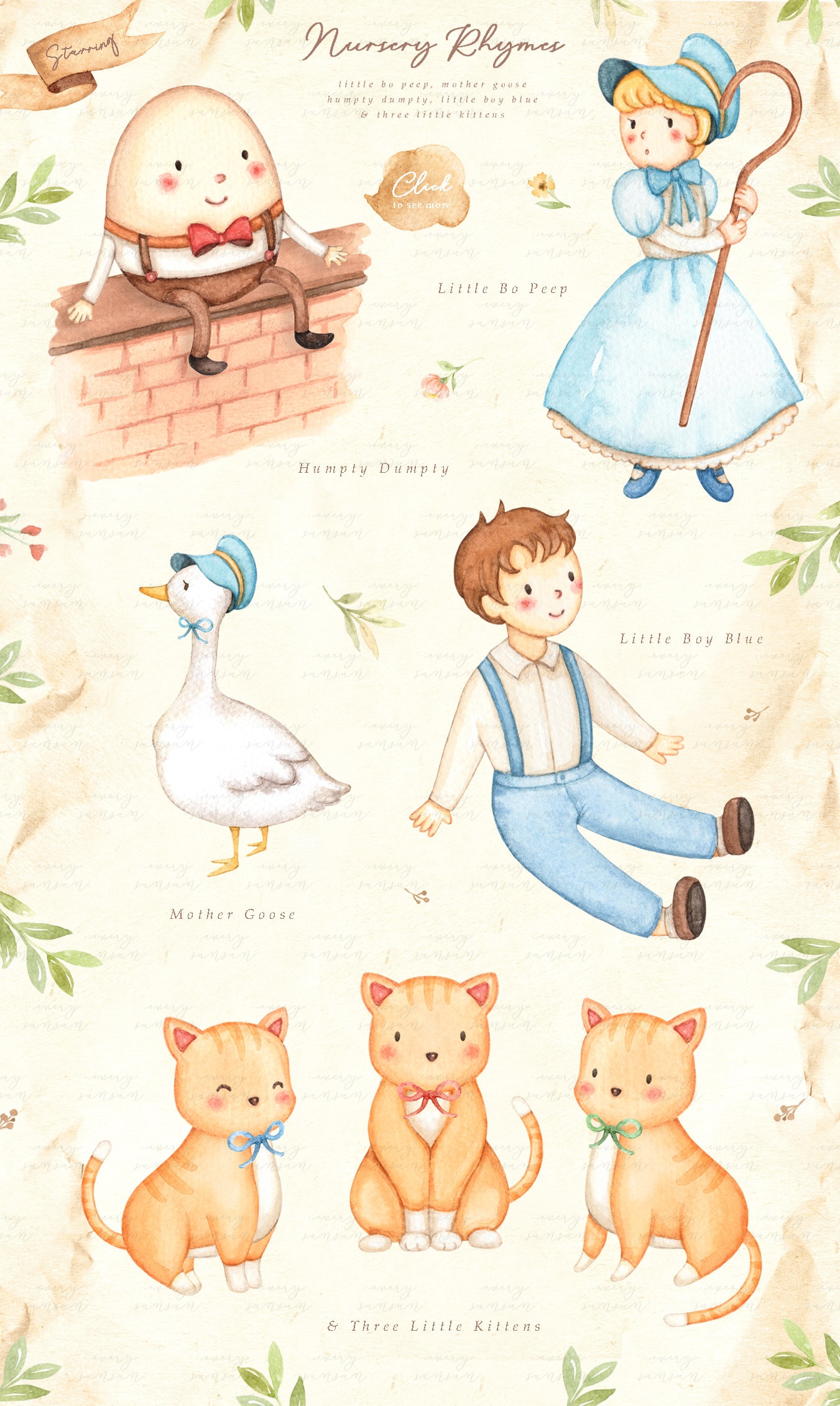 Nursery Rhymes V.1 Watercolor Set Humpty Dumpty Children - Etsy