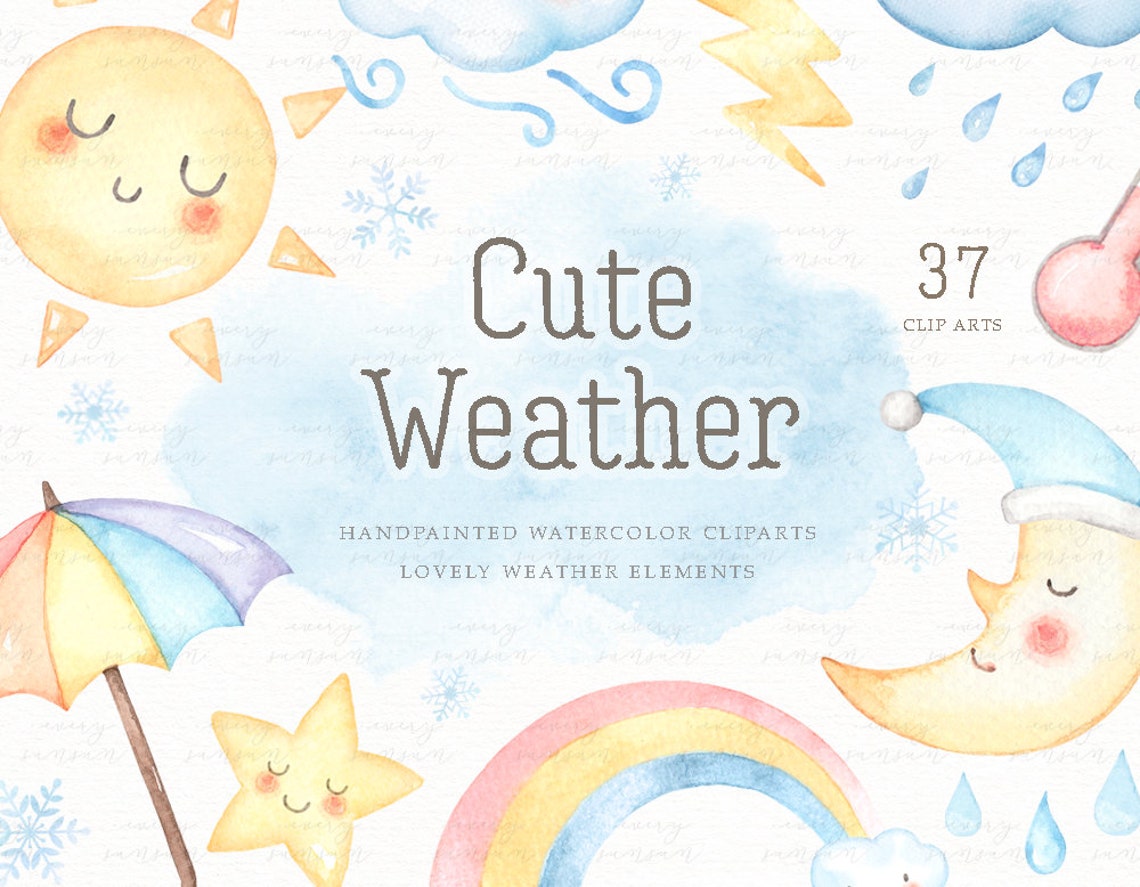 Cute Weather Watercolor Clip Arts Sun Moon Star Baby - Etsy