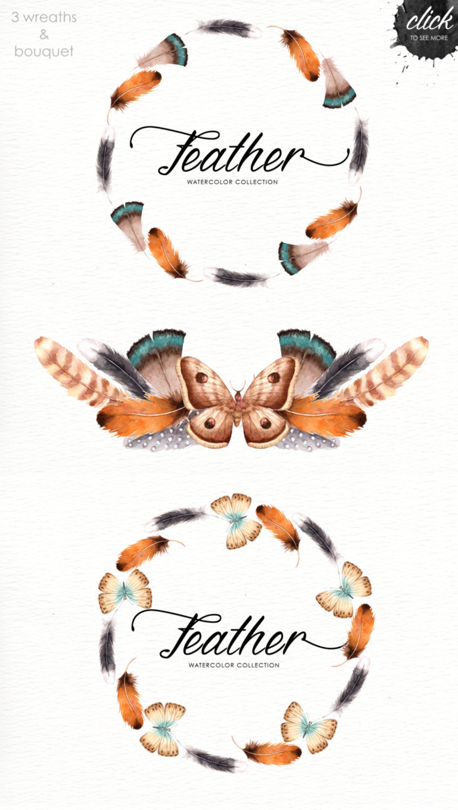 Feather Watercolor Collection, Tribal Clipart, American Indian, Tribal ...