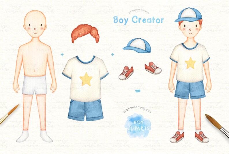 Boy Creator Watercolor Clip Arts Boy Clipart Kids Clipart - Etsy