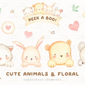 Peek a Boo Watercolor Clipart, Woodland Animals, Kids Clipart, Boho ...