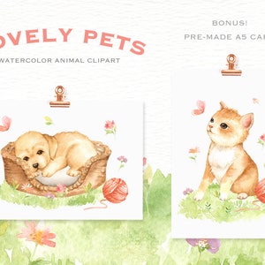 Lovely Pets Watercolor Clip Art, Woodland Animals, Kids Clipart, Boho ...