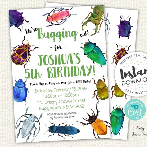 Bug Birthday Party Invitation Editable Printableinsect - Etsy