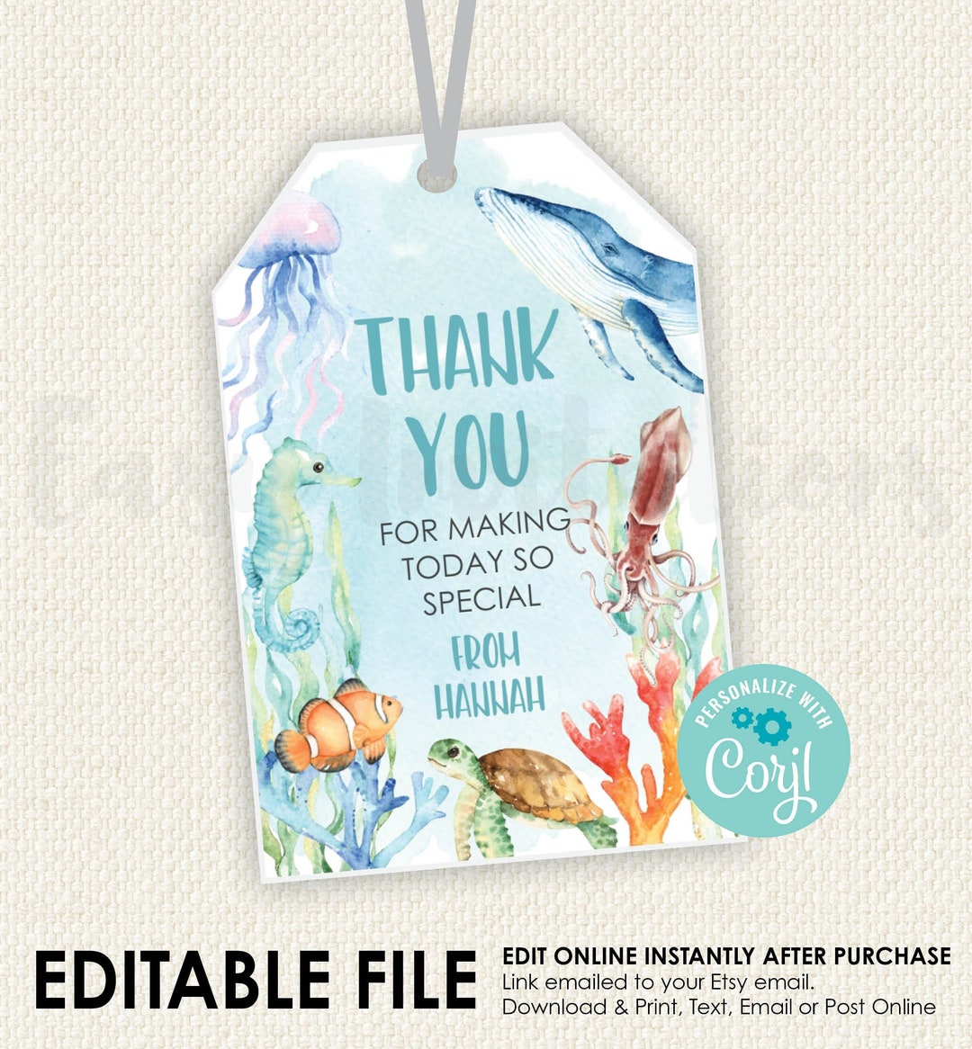 Editable Under the Sea Favor Tags, Editable Favor Tags, Ocean Theme ...