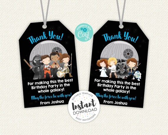 Papercraft Black Thank You Tag INSTANT DOWNLOAD Star Wars Birthday ...