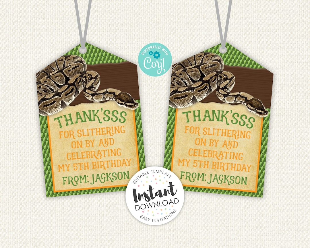 Snake Party, Snake Favor Tags, Snake Birthday Party, Snake Thank You ...