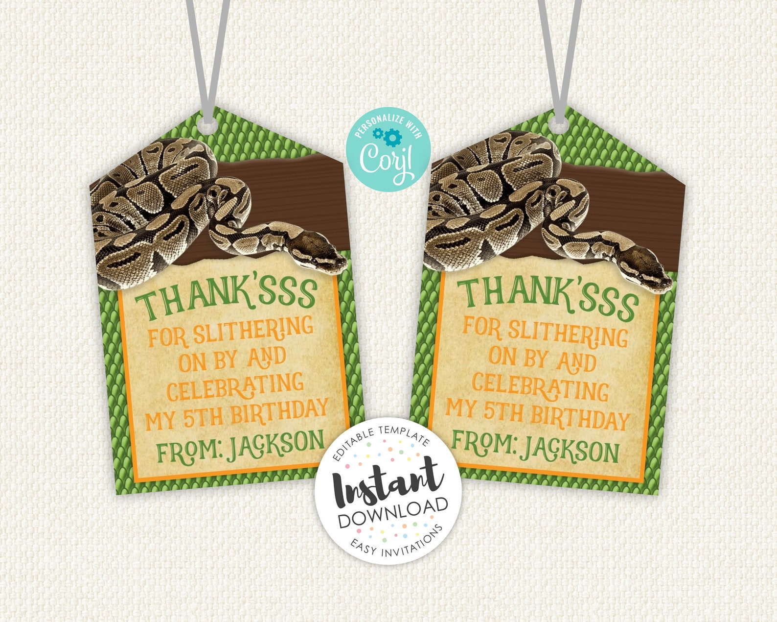 Snake Party Snake Favor Tags Snake Birthday Party Snake | Etsy