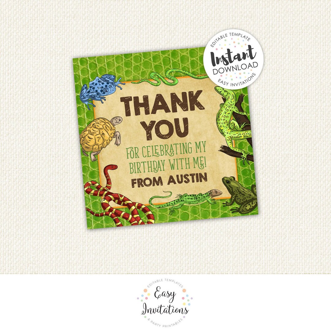 Reptile Thank You Tags Reptile Favour Tags Editable Thank - Etsy Australia