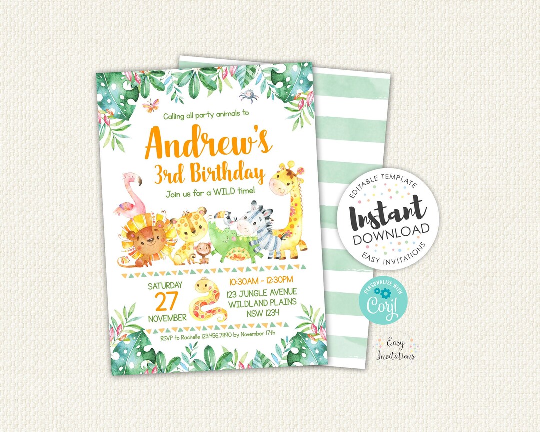 Jungle Invitation Jungle Party Jungle Birthday Invitation - Etsy