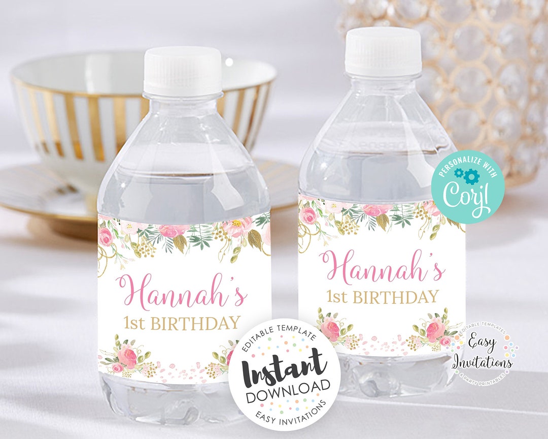 Floral Water Bottle Label Editable Water Bottle Labels Pink - Etsy