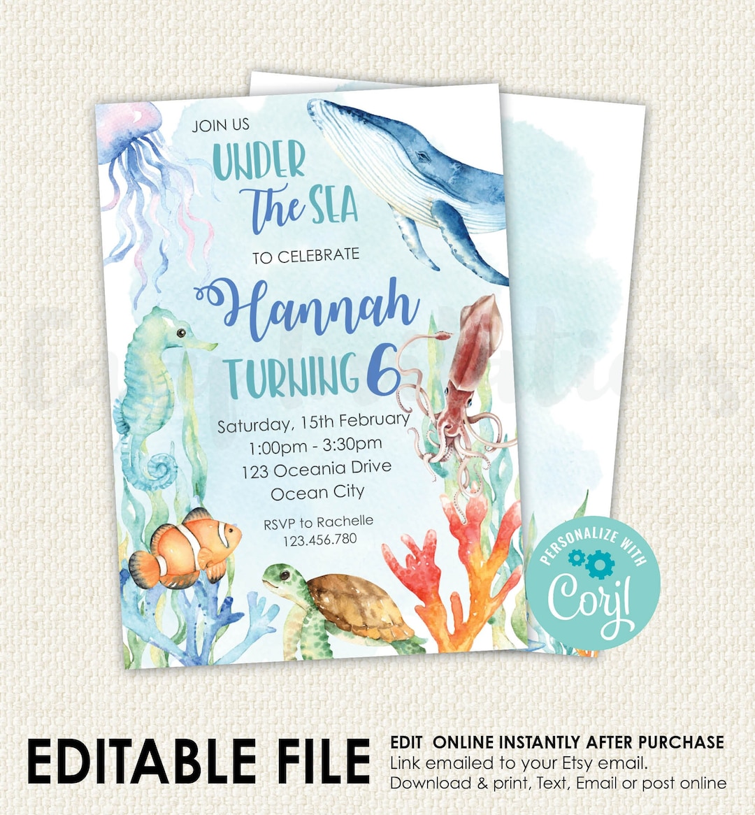 Editable Under the Sea Invitation, Under the Sea Invitation, Editable ...
