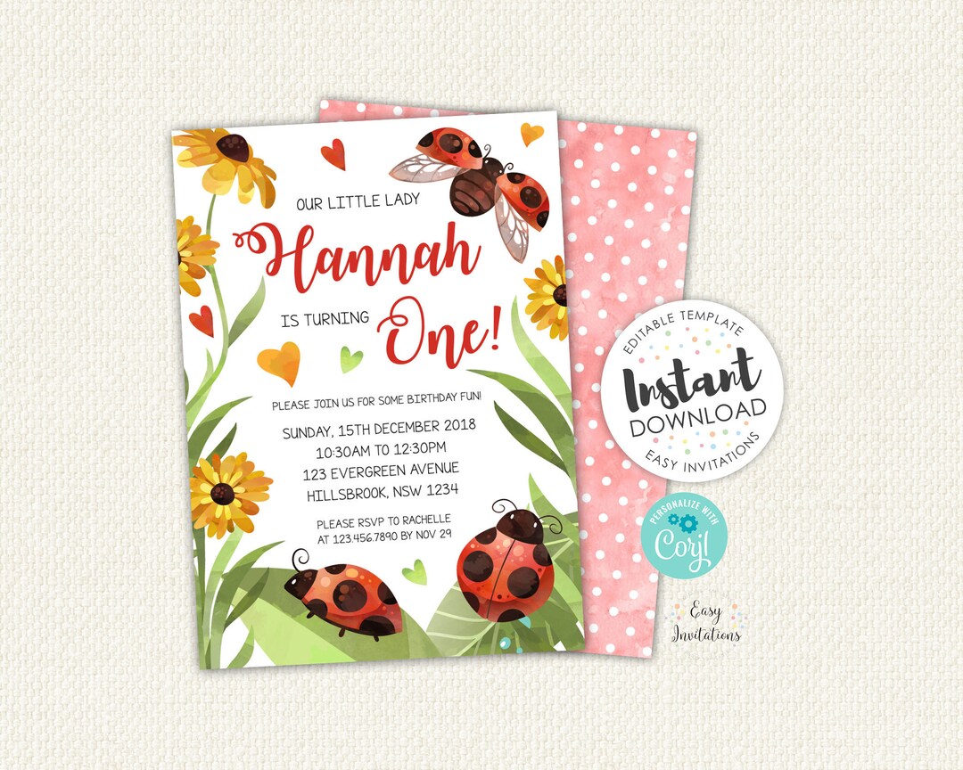 Lady Bug Invitation, Lady Bug First Birthday, Lady Bug Invitation ...