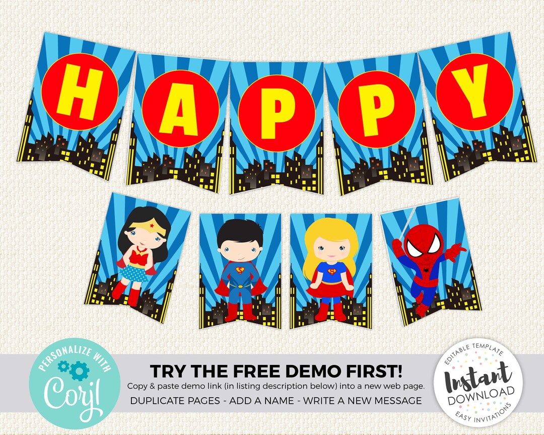 Superhero Bunting Superhero Banner Superhero Party Hero - Etsy