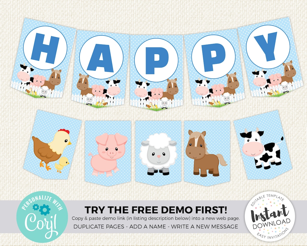 Farm Bunting Farm Banner Farm Banner Printable Farm Happy - Etsy