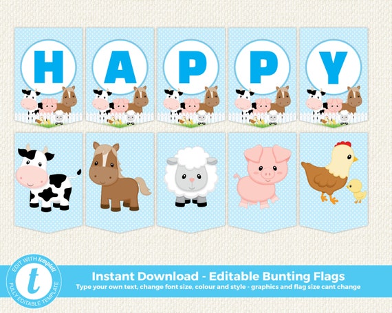 Farm Bunting farm banner farm banner printable farm happy | Etsy