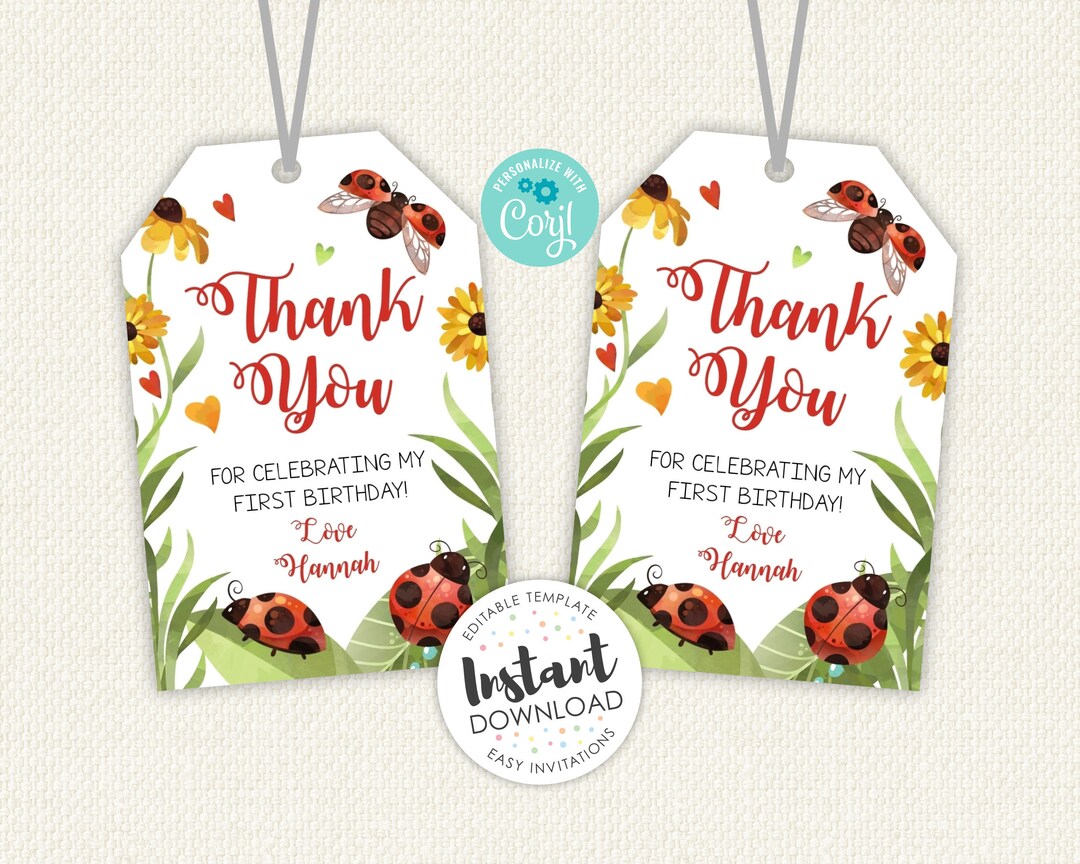 Ladybug Thank You Tags Lady Bug Thank You Lady Bug Favors - Etsy